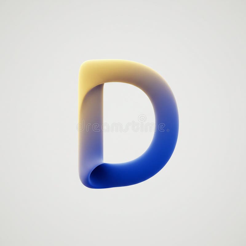 A 3D-rendered Letter "D" Exhibiting a Smooth Gradient from Soft Yellow ...