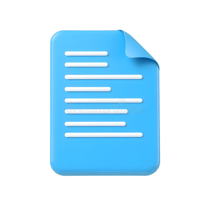 3D Render of a Light Blue Document Icon with a Curled Corner, Clean and ...
