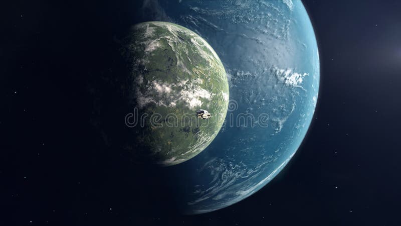 3D Rendered Lush Green Moon Orbiting Around the Earth Stock Footage ...