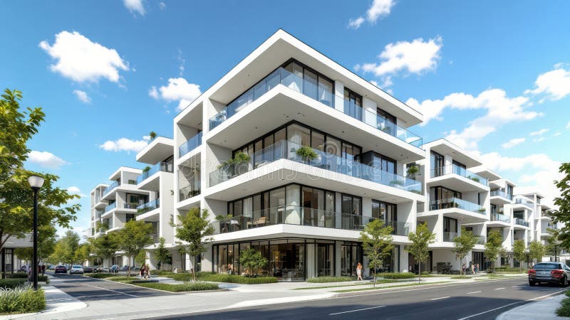 3D Rendered of Luxury Modern Apartment Complex with Contemporary ...