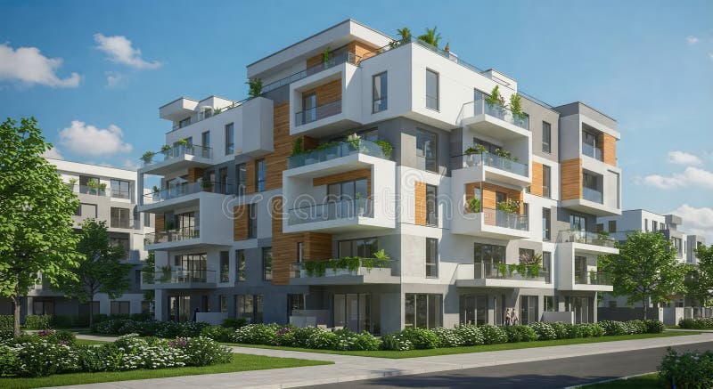 3D Rendered of Luxury Modern Apartment Complex with Contemporary ...