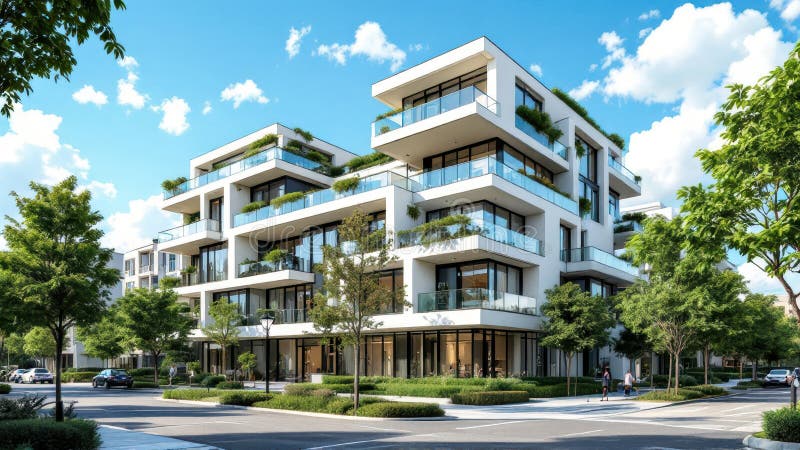 3D Rendered of Luxury Modern Apartment Complex with Contemporary ...