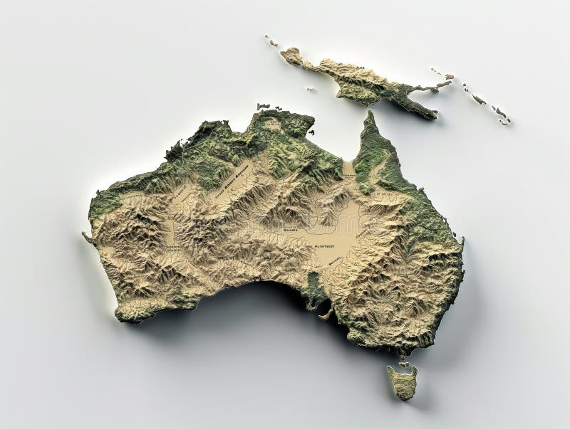 3D Rendered Map of Australia in Shaded Relief Color Height Design ...