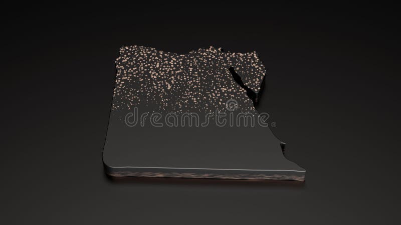3D Rendered Map of Egypt with Gold Glitter on a Black Background ...