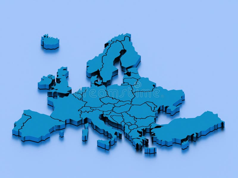 3D Rendered Map of Europe with Bright White Colors Stock Illustration ...