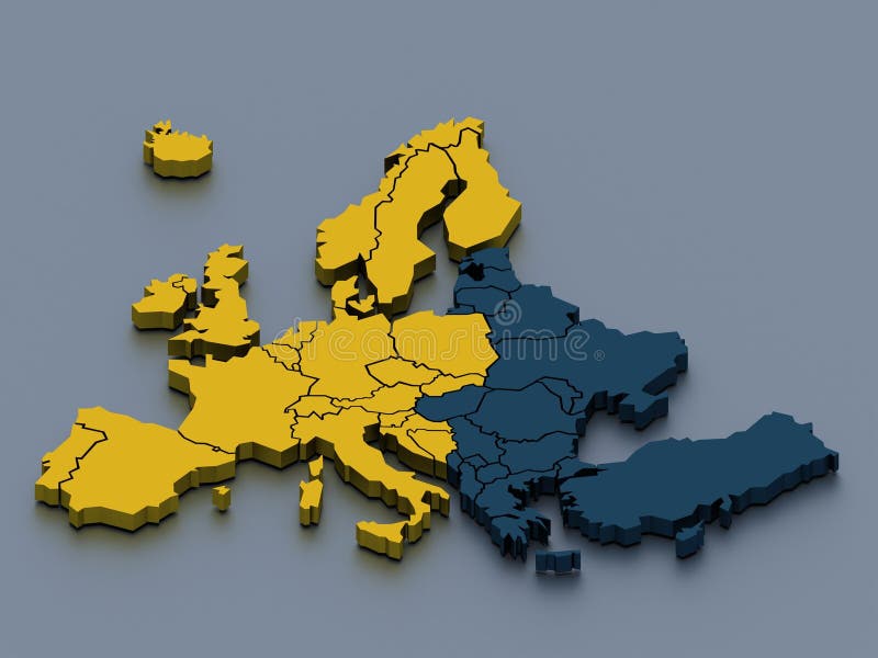 3D Rendered Map of Europe with Bright Green and Blue Colors Stock ...