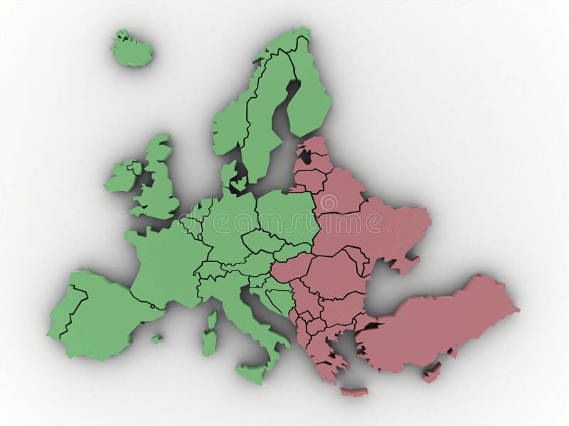 3D Rendered Map of Europe with Bright Green and Red Colors Stock ...