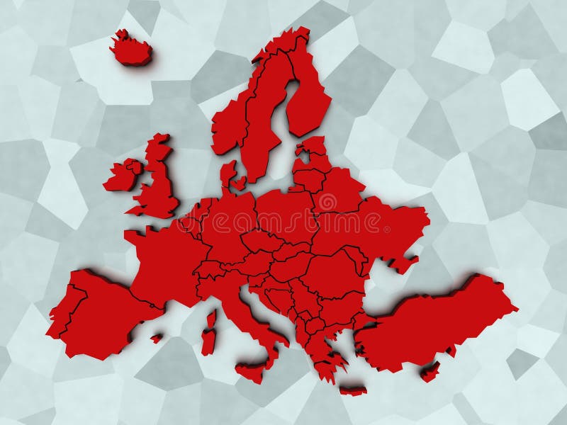 3D Rendered Map of Europe with Bright Red Colors Stock Illustration ...