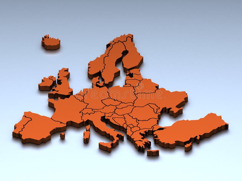 3D Rendered Map of Europe with Bright White Colors Stock Illustration ...