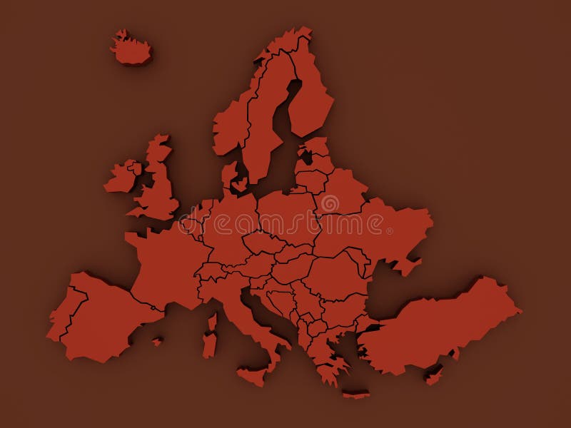 3D Rendered Map of Europe with Bright Red Colors, Which Means Warning ...