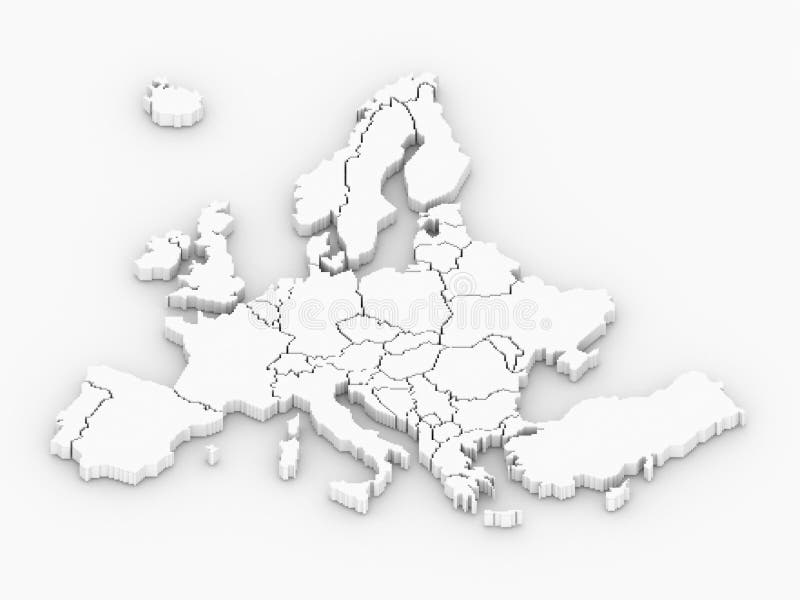 3D Rendered Map of Europe with Bright White Colors Stock Illustration ...
