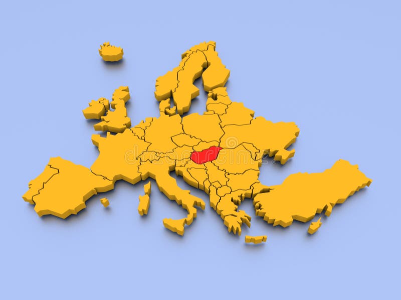 3D Rendered Map of Europe with Hungary Stock Illustration ...