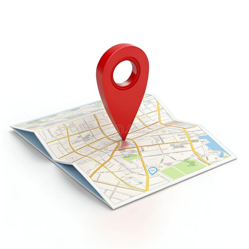 3D Rendered Map with Location Pin Isolated on White Background Stock ...