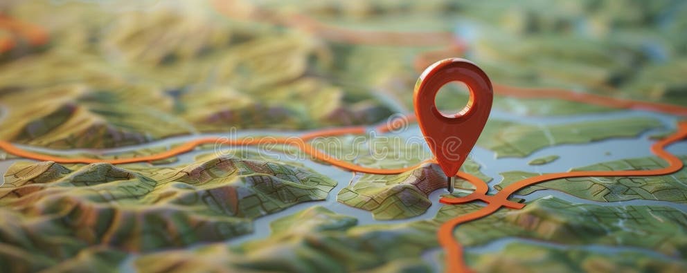 3D Rendered Map with Red Pin Navigating the Terrain Stock Illustration ...
