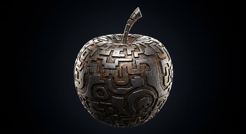 A 3D-rendered Metallic Apple with a Maze-like Surface Texture. the ...