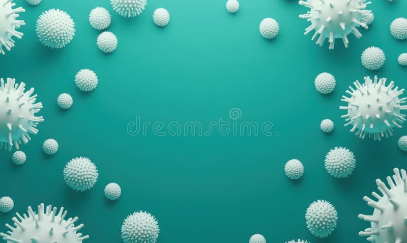 3D Rendered Microorganisms and Viruses on Teal Background, Abstract ...