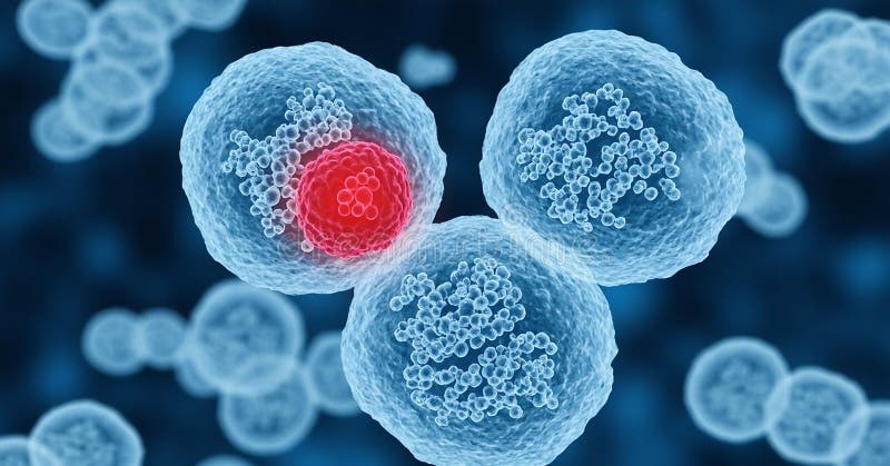 3D Rendered Microscopic View of Human Cells with One Highlighted Cancer ...