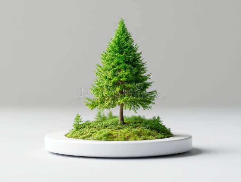 3D Rendered Miniature Ecosystem Single Vibrant Tree on Floating ...