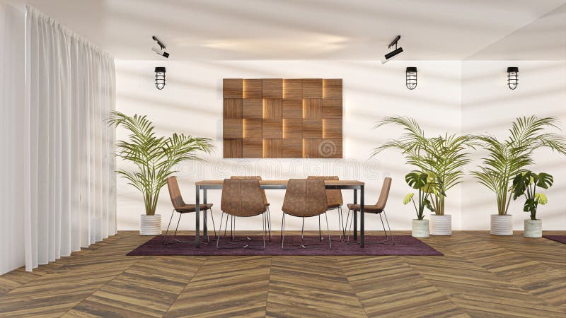 3d Rendered Modern Office with Decorated Wall Stock Illustration ...