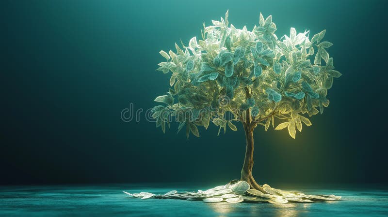 A 3D Rendered Money Tree Illuminated by Soft Light, Representing ...