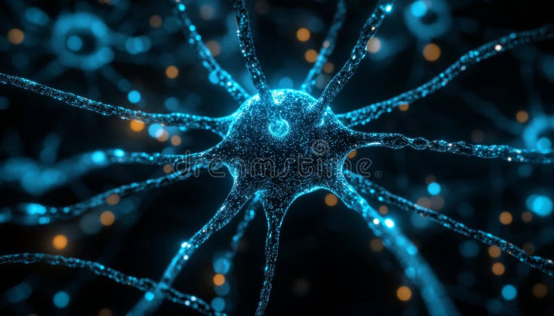 3D Rendered Neuron Cell on a Dark Blue,Microscopic Network Structure ...