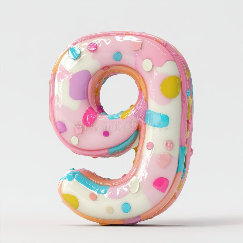 3D Rendered Number 9 with Playful Candy Texture and Colors Stock ...