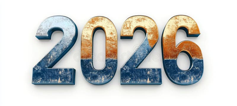 2026, 3D Rendered Numbers with Distressed Metallic Texture and Gradient ...