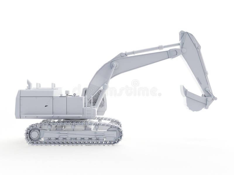 Excavator On White Background. Top, Side And Front View. Hydraulic ...