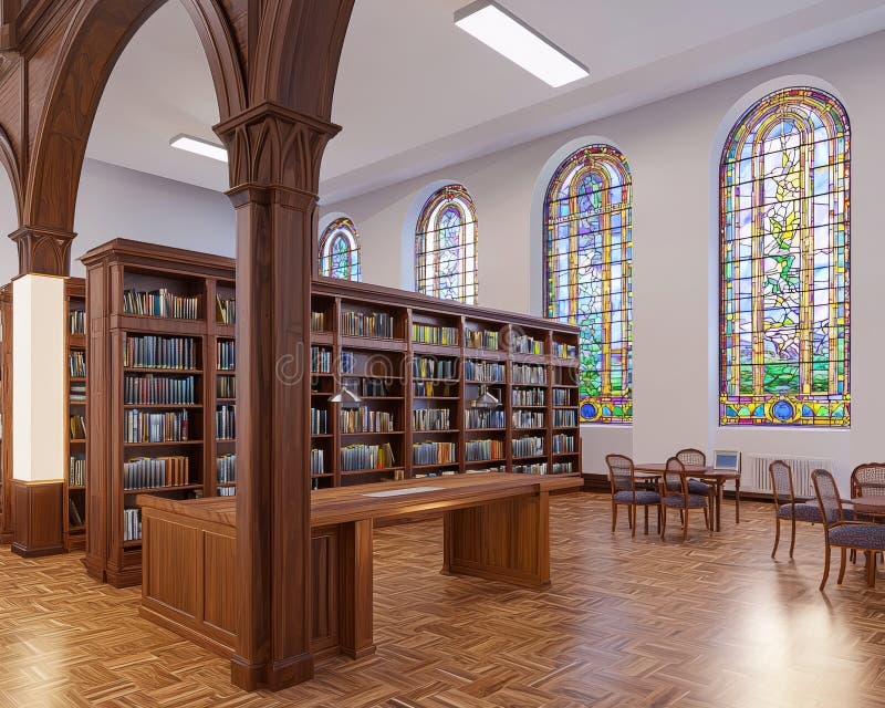 3D Rendered Old Gothic Fantasy Library Interior. Stock Illustration ...