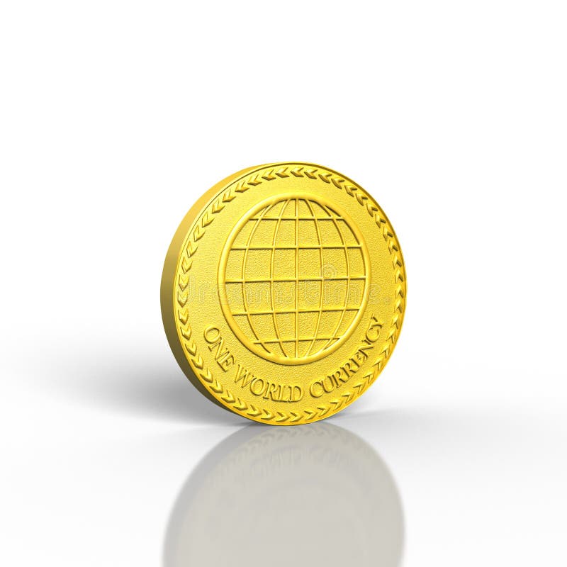 3D Rendered One World Currency Gold Coin Concept Stock Illustration ...