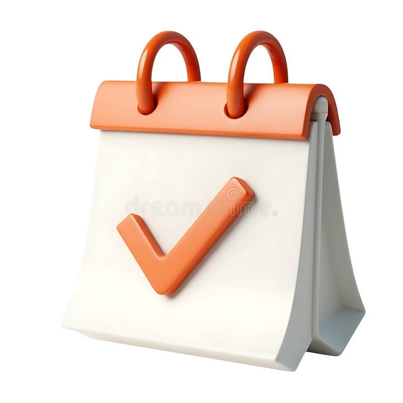 Orange Calendar Checkmark Icon 3D Render on White Stock Illustration ...