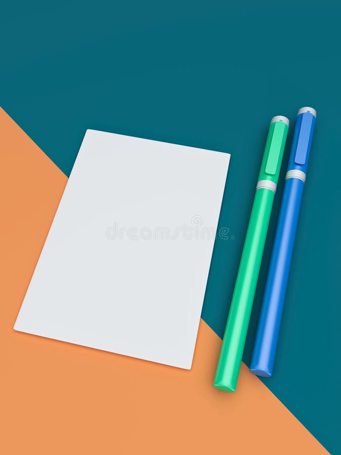 3d rendered paper and pens stock illustration. Illustration of rendered ...