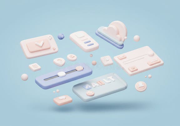 3D-rendered Pastel-colored User Interface Elements Floating Against a ...
