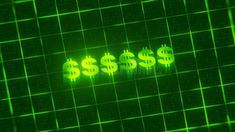 3D-rendered Pattern of Dollar Signs on Bright Neon Green Lines Arranged ...