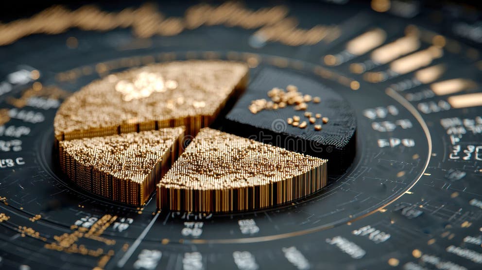 3D-rendered Pie Chart Made of Golden Spikes and Black Blocks on a ...