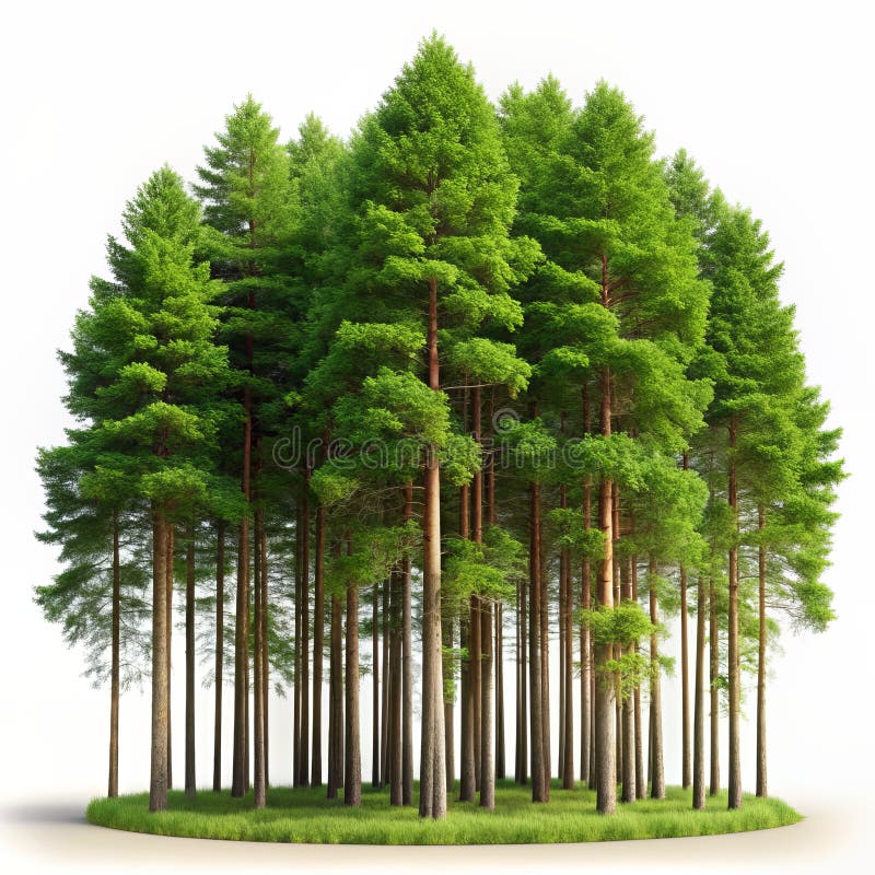 3D Rendered Pine Forest Isolate on White Background - Lush Greenery and ...