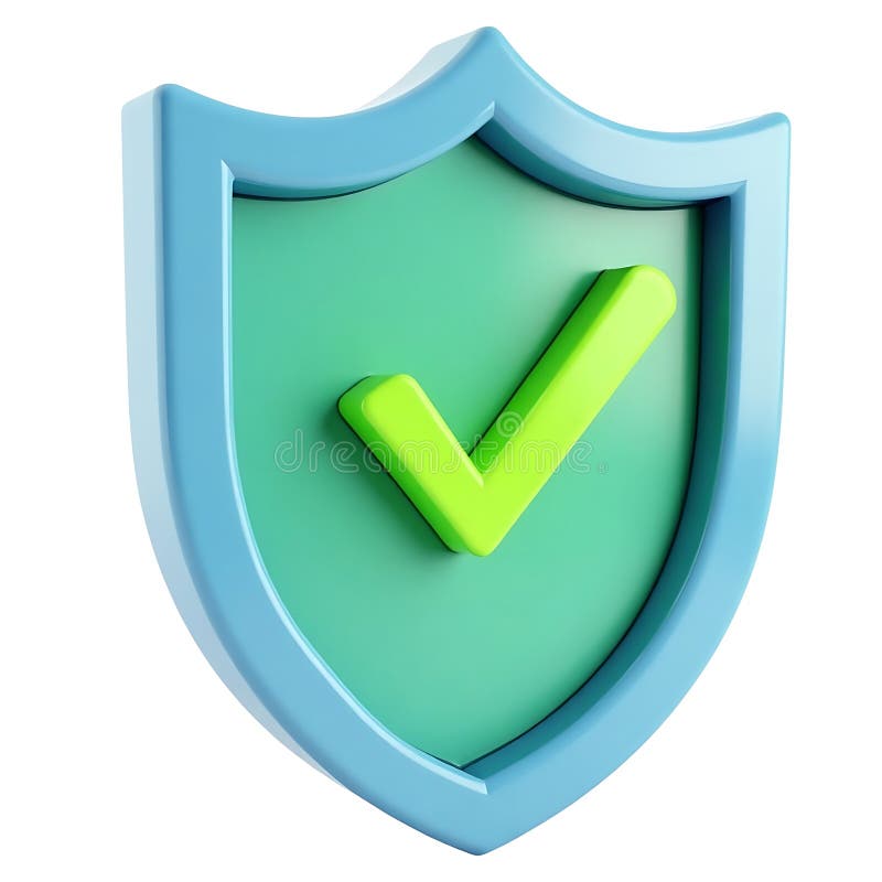 3D Plastic Shield Icon Green Checkmark Blue Border White Background ...