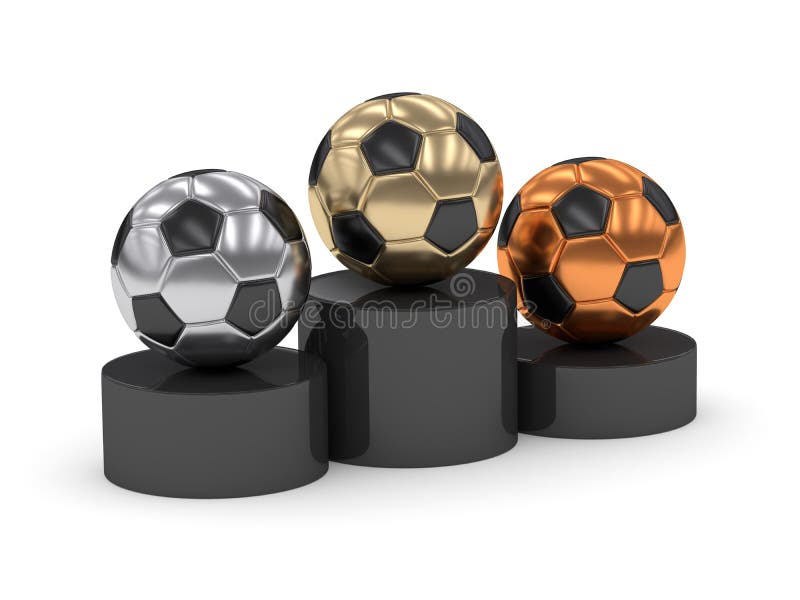 3d Rendered Podium with Soccer Balls on White Stock Illustration ...