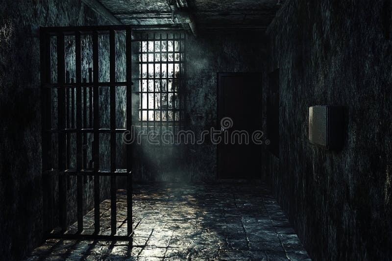 A 3D Rendered Prison Cell with Bars, Featuring a Dark and Gloomy ...