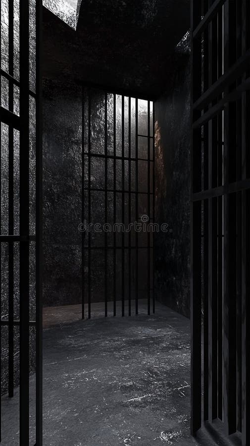 A 3D Rendered Prison Cell with Metal Bars Creating a Dark and Gloomy ...