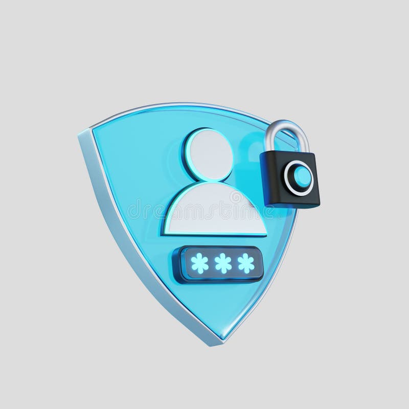 A 3D-rendered Profile User Icon on a Neon Blue Shield Symbolizing ...