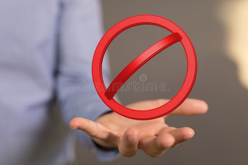 3D Rendered Prohibition Sign in a Person S Hand Stock Image - Image of ...