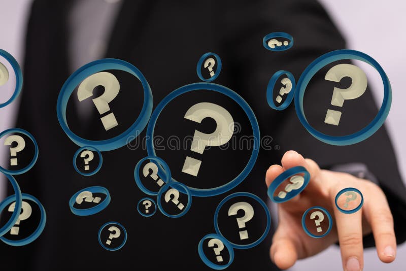 3D Rendered Question Mark Icon Hovering in Mans Hand Stock Photo ...