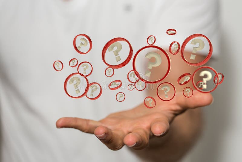 3D Rendered Question Marks Hovering Over a Person S Hand Stock ...
