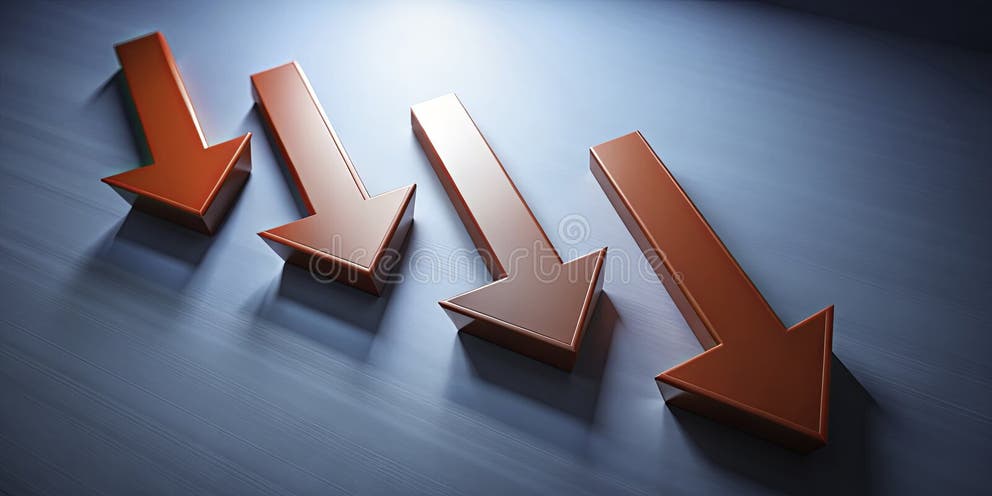 3D Rendered Red Arrow Graph Visualizing a Downward Trend in Financial ...