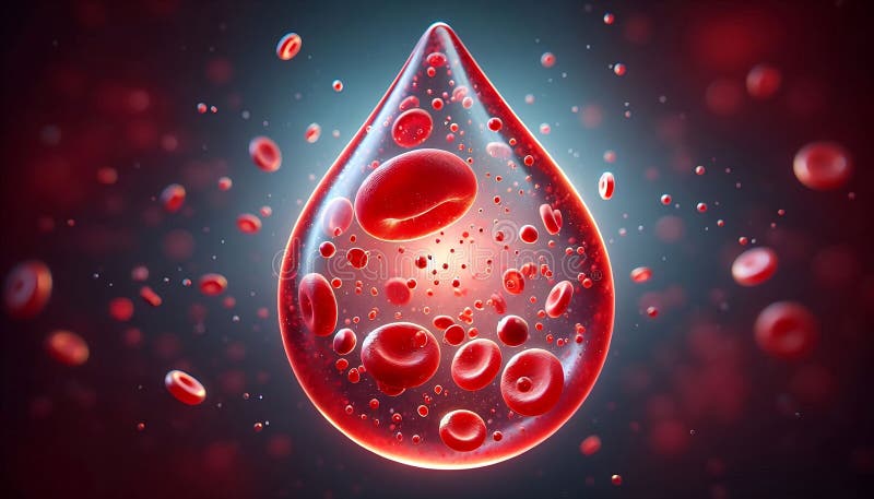 3D Rendered Red Blood Drop with Translucent Surface and Detailed ...