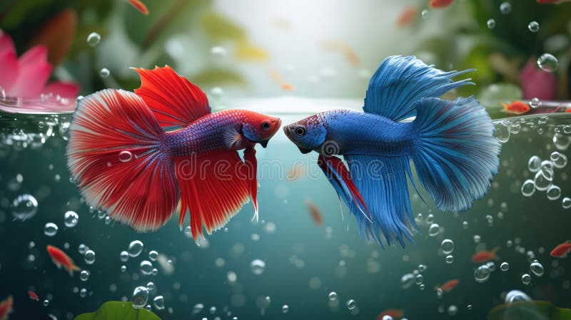 3D-rendered Red and Blue Fighting Fish Swimming Gracefully in an ...