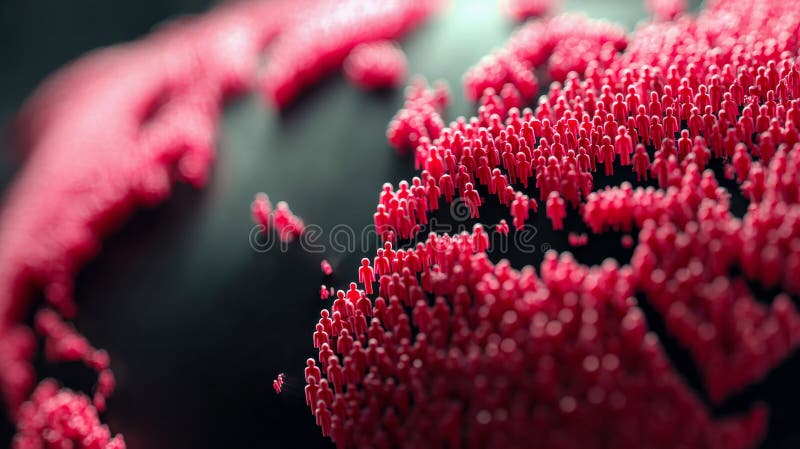 3D-rendered Red Human Figures Densely Populate a Stylized Globe ...