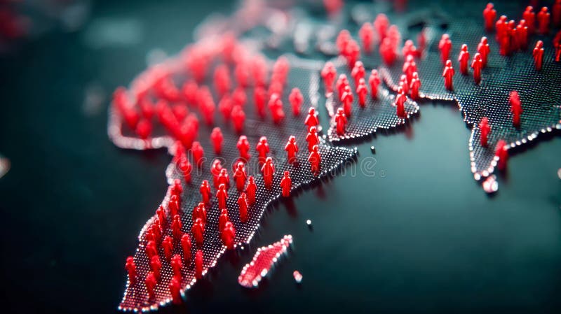 3D-rendered Red Human Figures Densely Populate a Stylized Globe ...