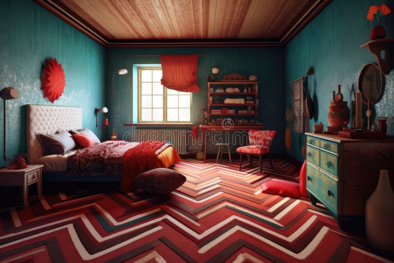 3d-rendered Room with Contrasting Colors and Patterns Stock ...